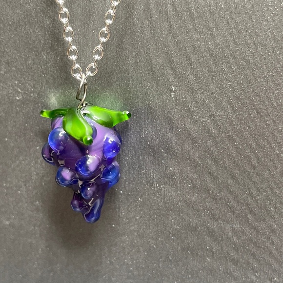 Jewelry | Vintage Glass Grapes On A 24 Sterling Plated Chain | Poshmark